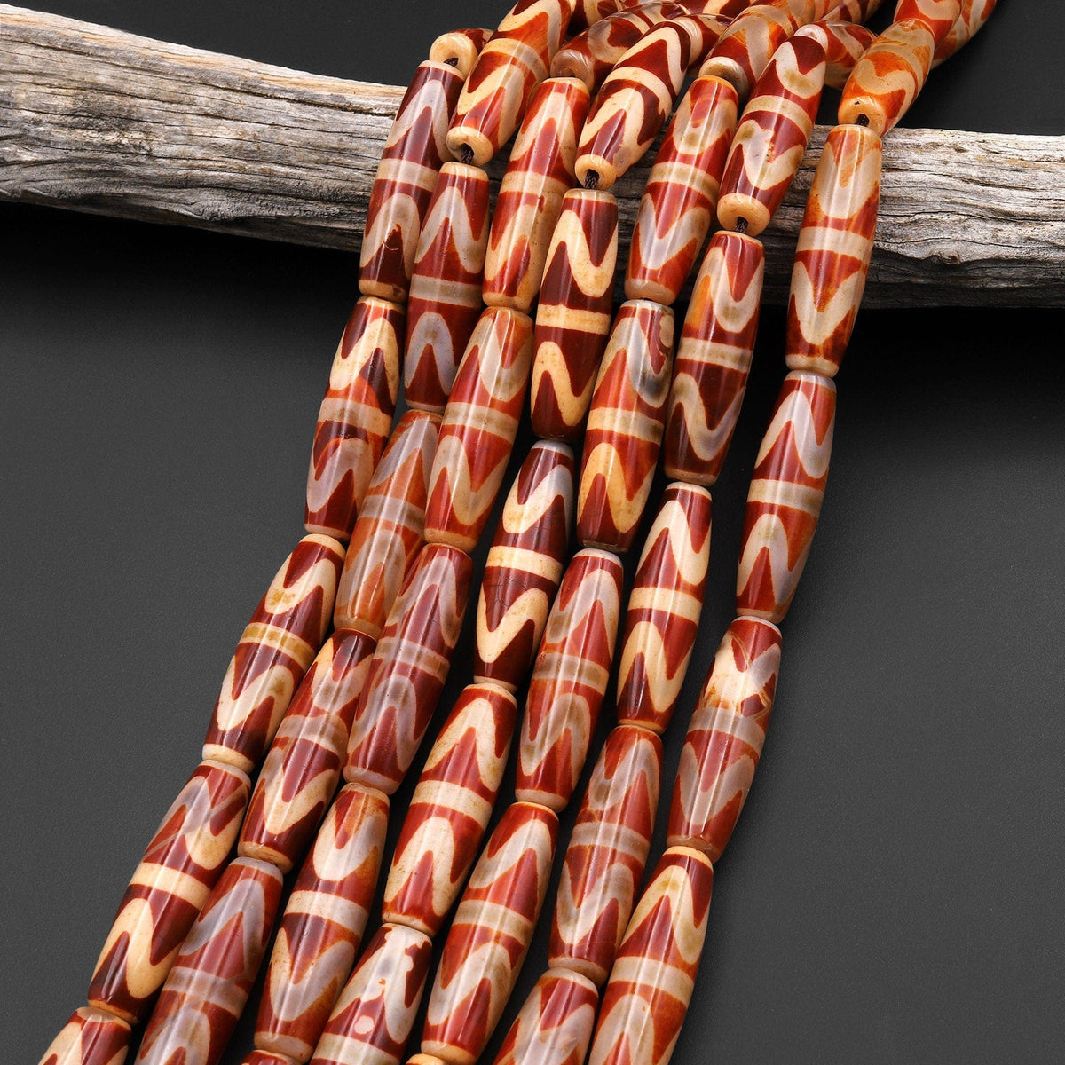 Large Tibetan Agate Barrel Drum Cylinder Tube 38mm Beads Dzi Agate Bur ...