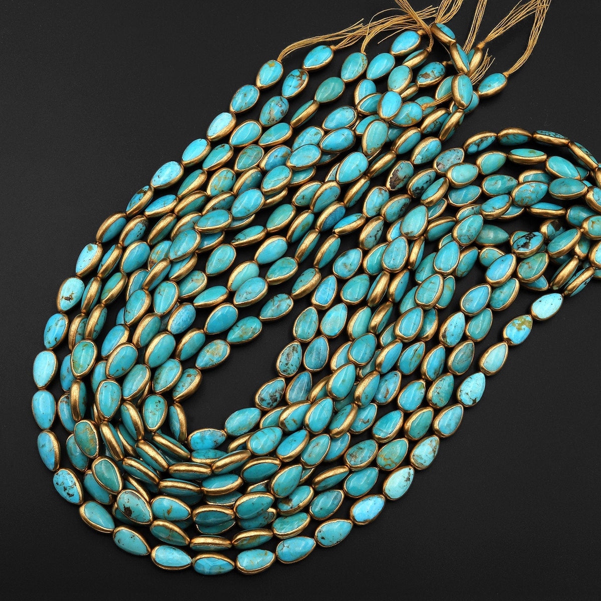 Genuine Natural Blue Turquoise Gold Copper Edging Teardrop Beads Choos ...
