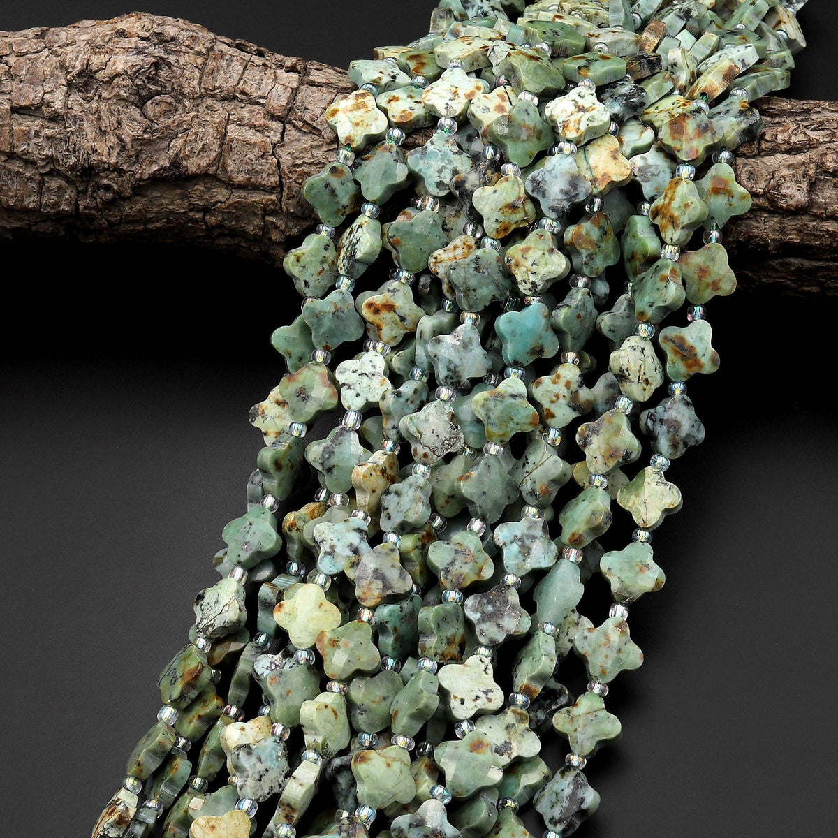 4 Four Leaf Clover Beads Natural African Turquoise Carved Faceted Flow ...