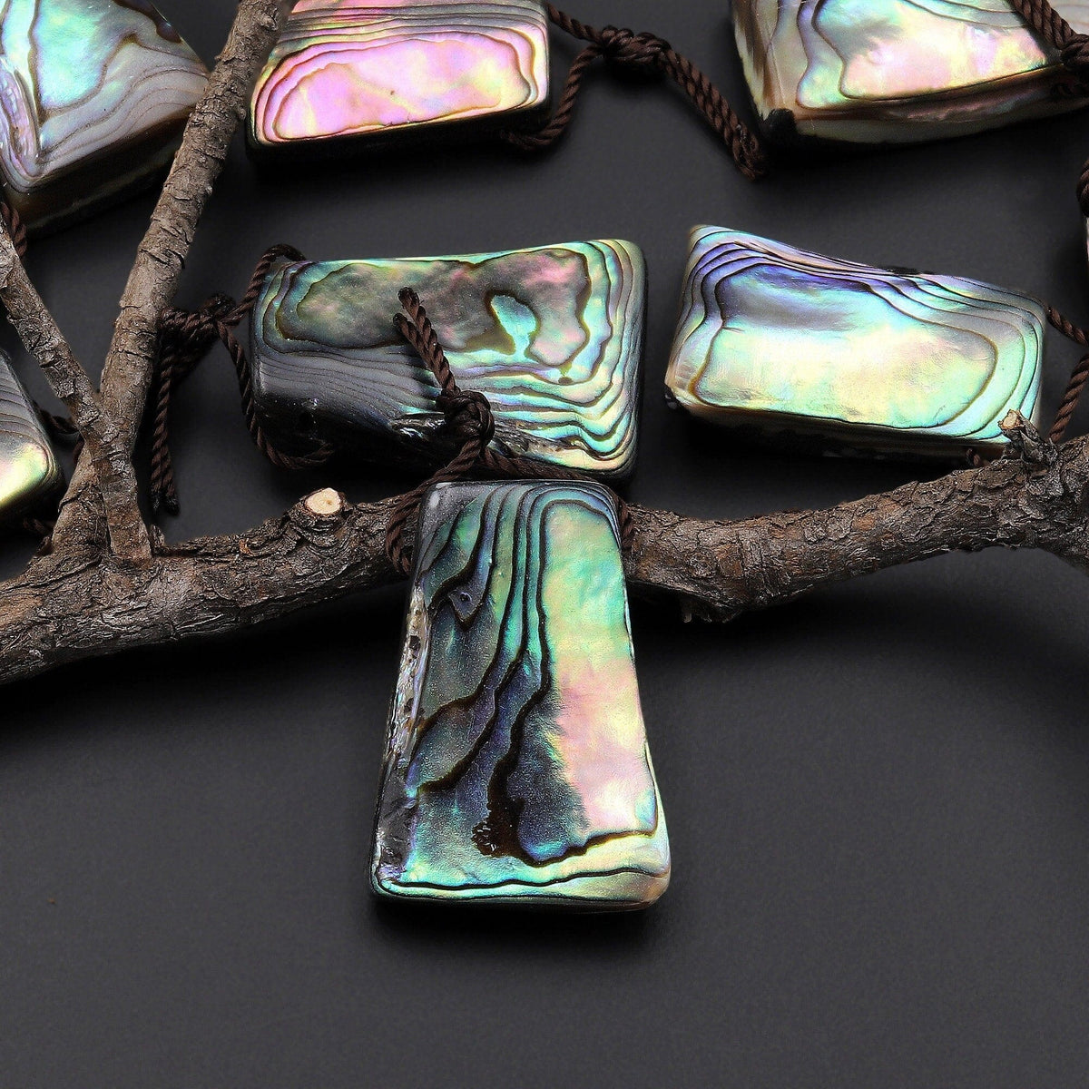 Real Natural Abalone Shell Trapezoid Pendant Rainbow Iridescent Peacoc ...