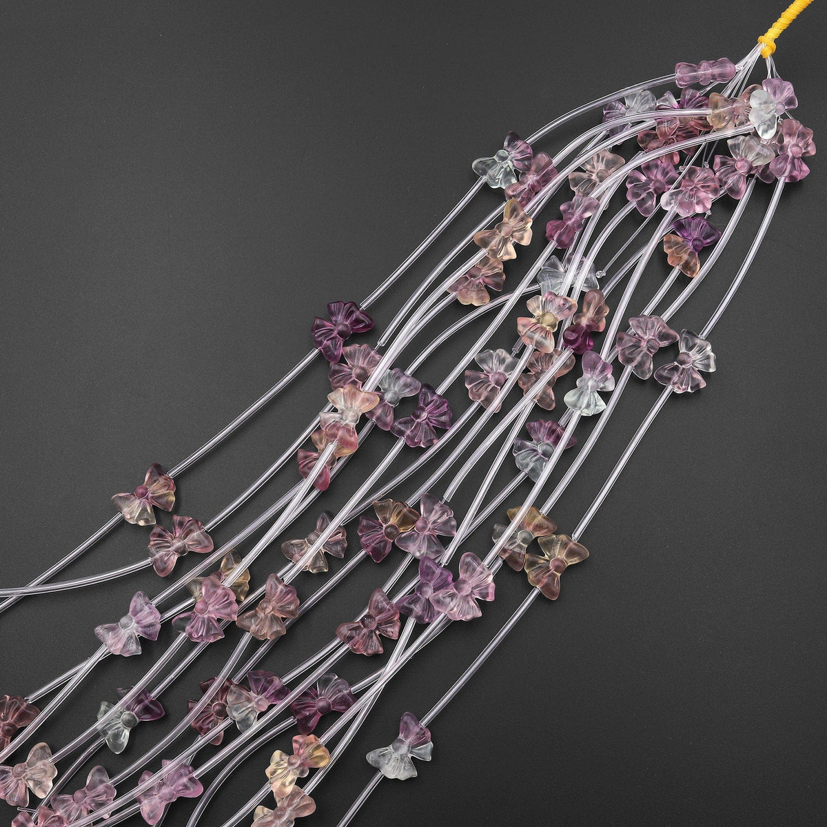 Hand Carved Natural Pink Purple Fluorite Flower Ribbon Bow Beads 3D ...