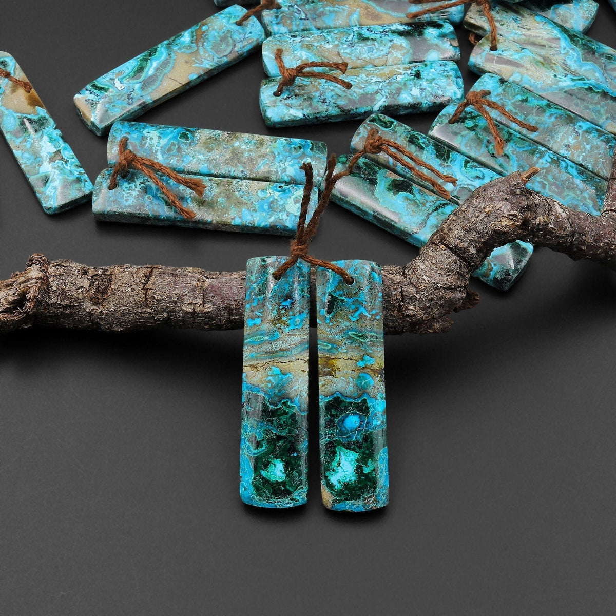 Natural Shattuckite Earring Pair Rectangle Matched Gemstone Beads Chry ...