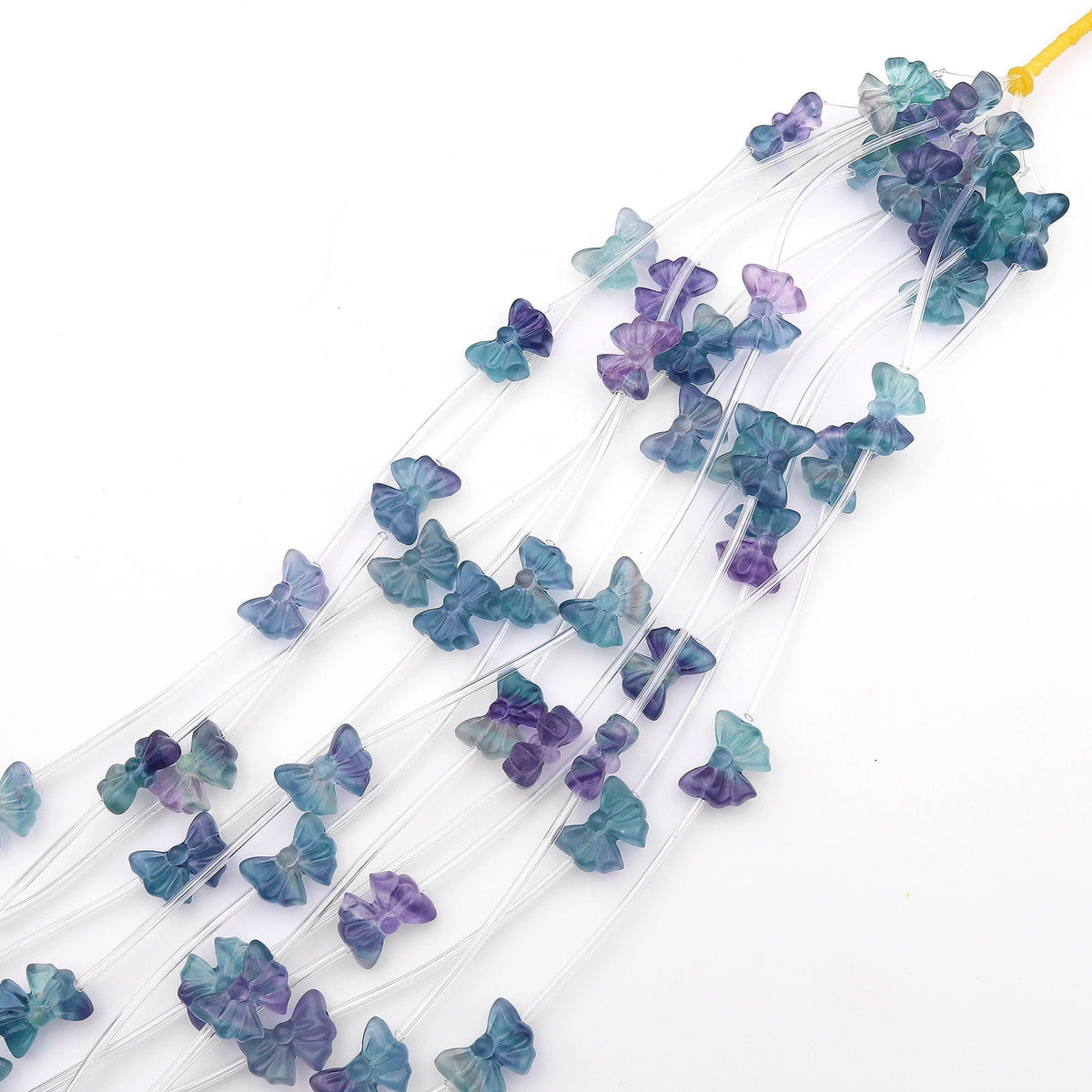 Hand Carved Natural Green Blue Purple Fluorite Flower Ribbon Bow Beads ...
