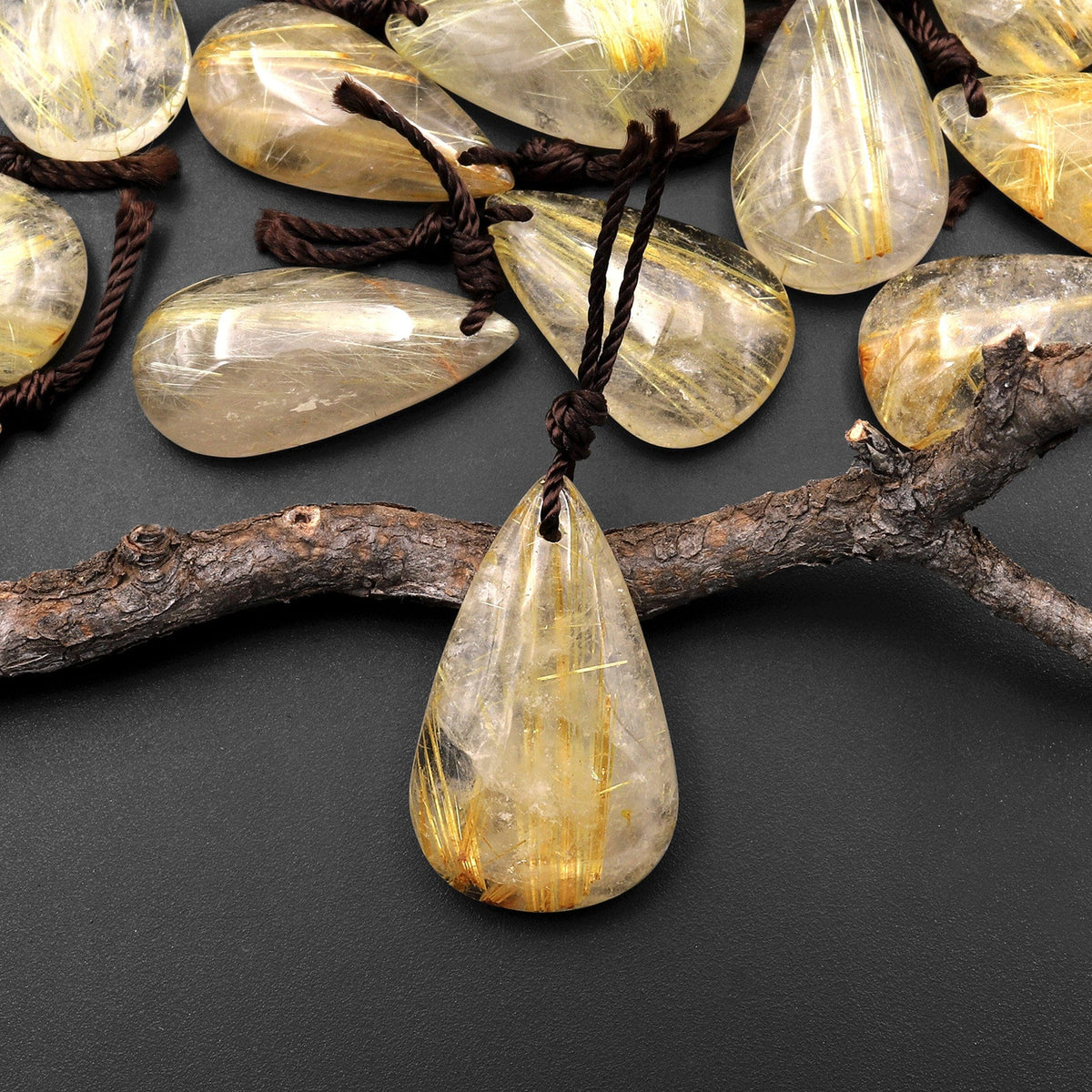 Natural Golden Rutilated Rutile Quartz Teardrop Pendant – Intrinsic Trading
