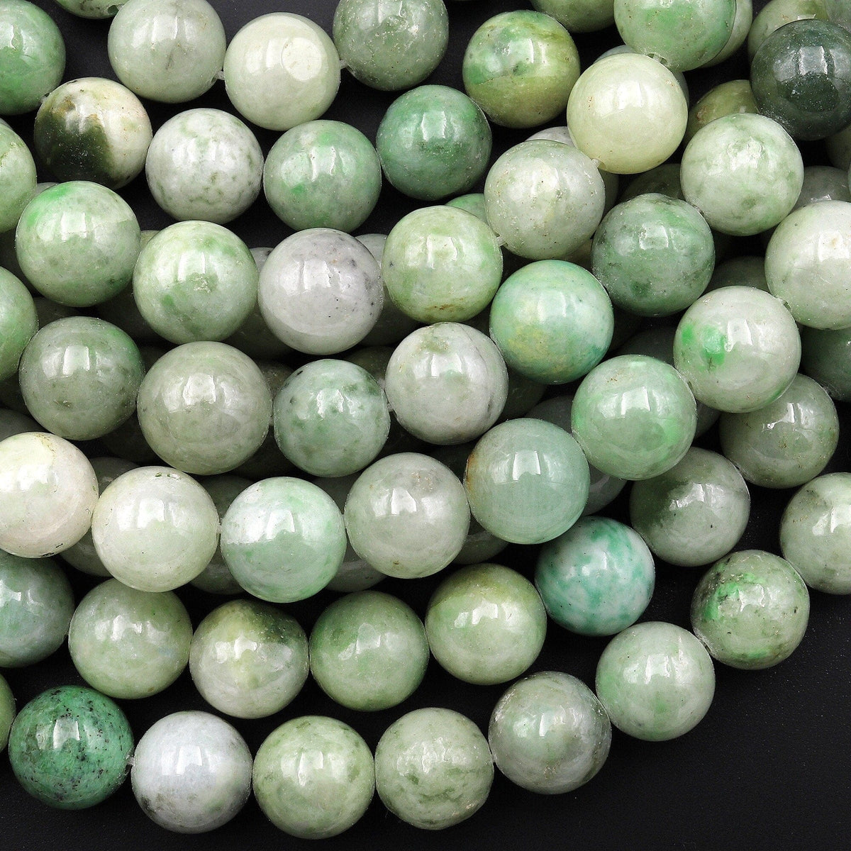 Natural Burma Jadeite Beads 10mm Round Real Genuine Green Gemstone 15 ...