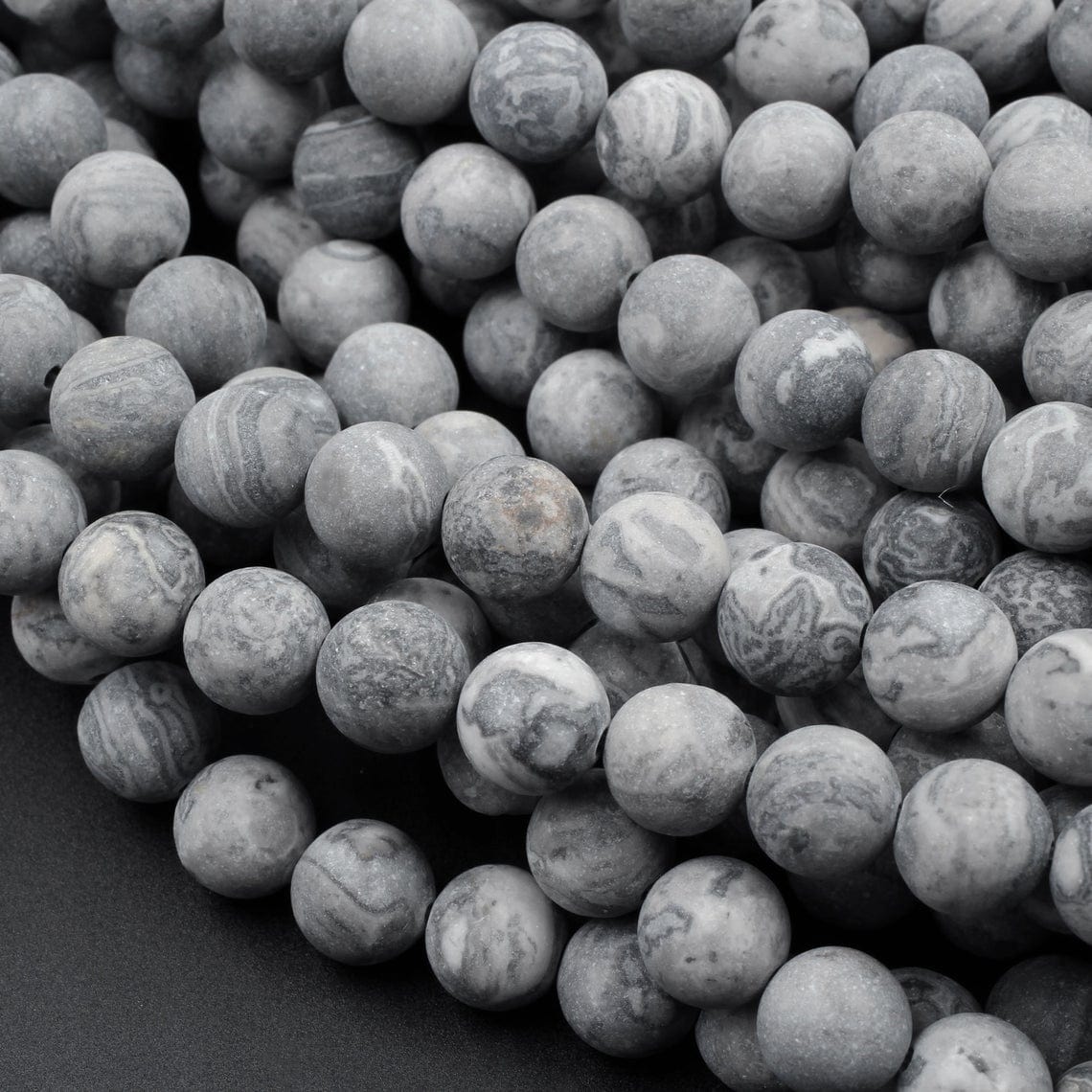 Natural Gray Map Stone Jasper 4mm 6mm 8mm 10mm Smooth Round Beads ...